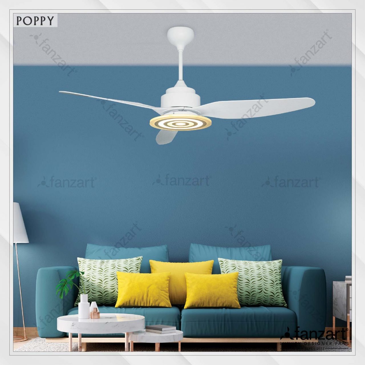 Poppy - 54'' Modern fan with 3 x Matte White ABS blades, Multi Coloured ...